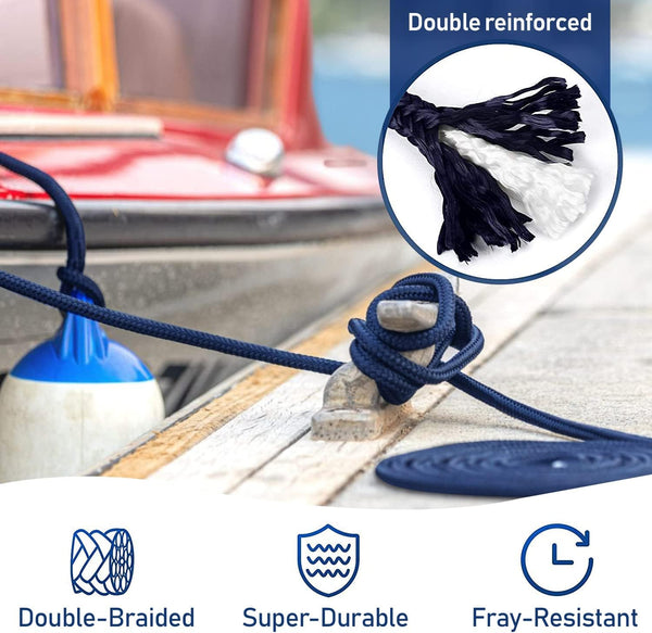 Seamax 2-Pack Heavy Duty Dock Line, Marine Grade Nylon Double Braided ...