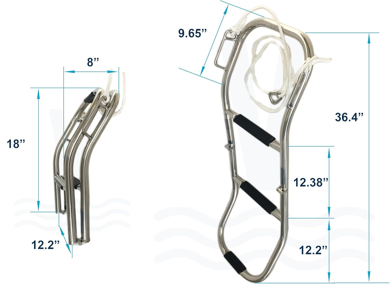 Seamax 3 Step Boat Boarding Ladder with Built in Handle,316 Stainless ...