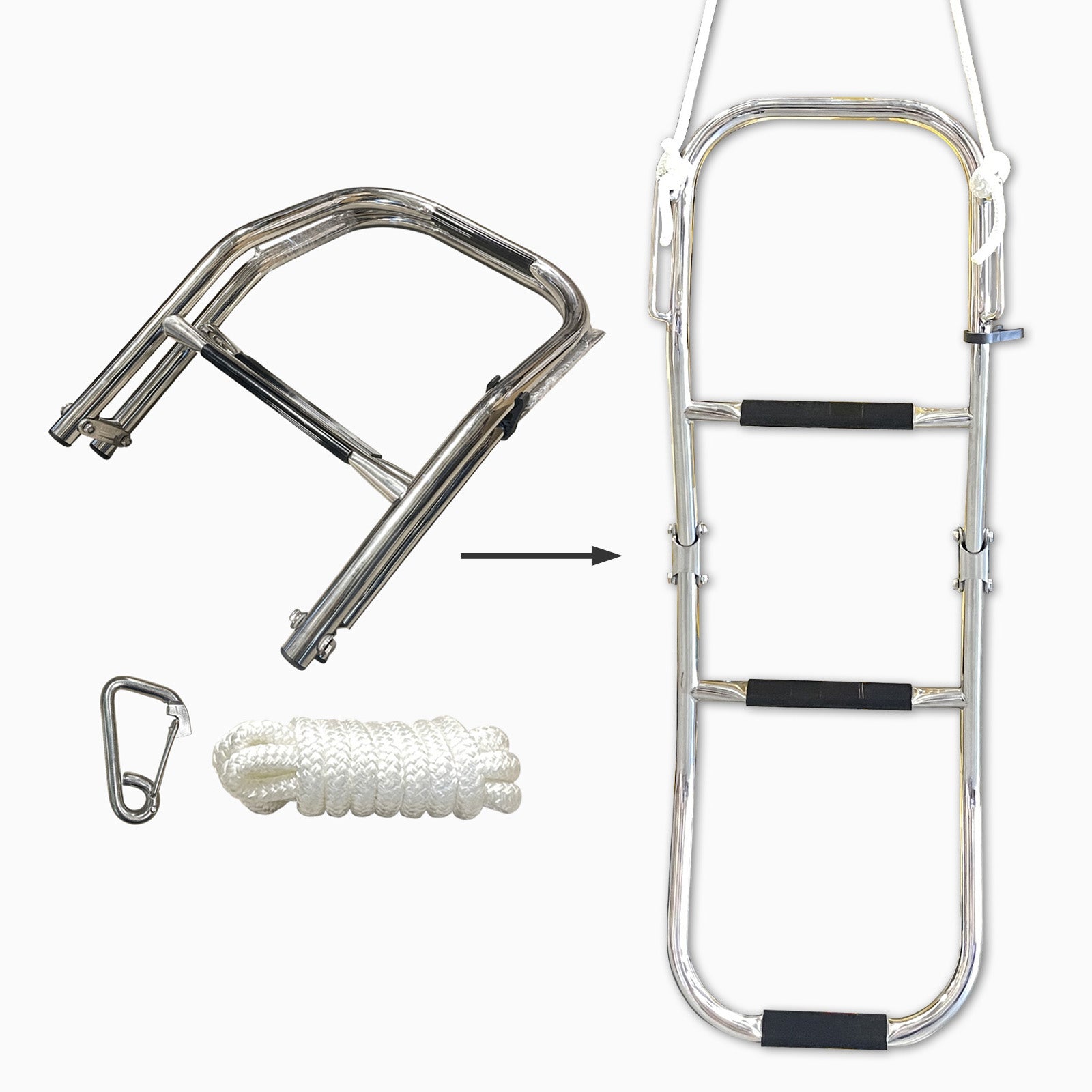Seamax 3 Step Boat Boarding Ladder with Built in Handle,316 Stainless ...