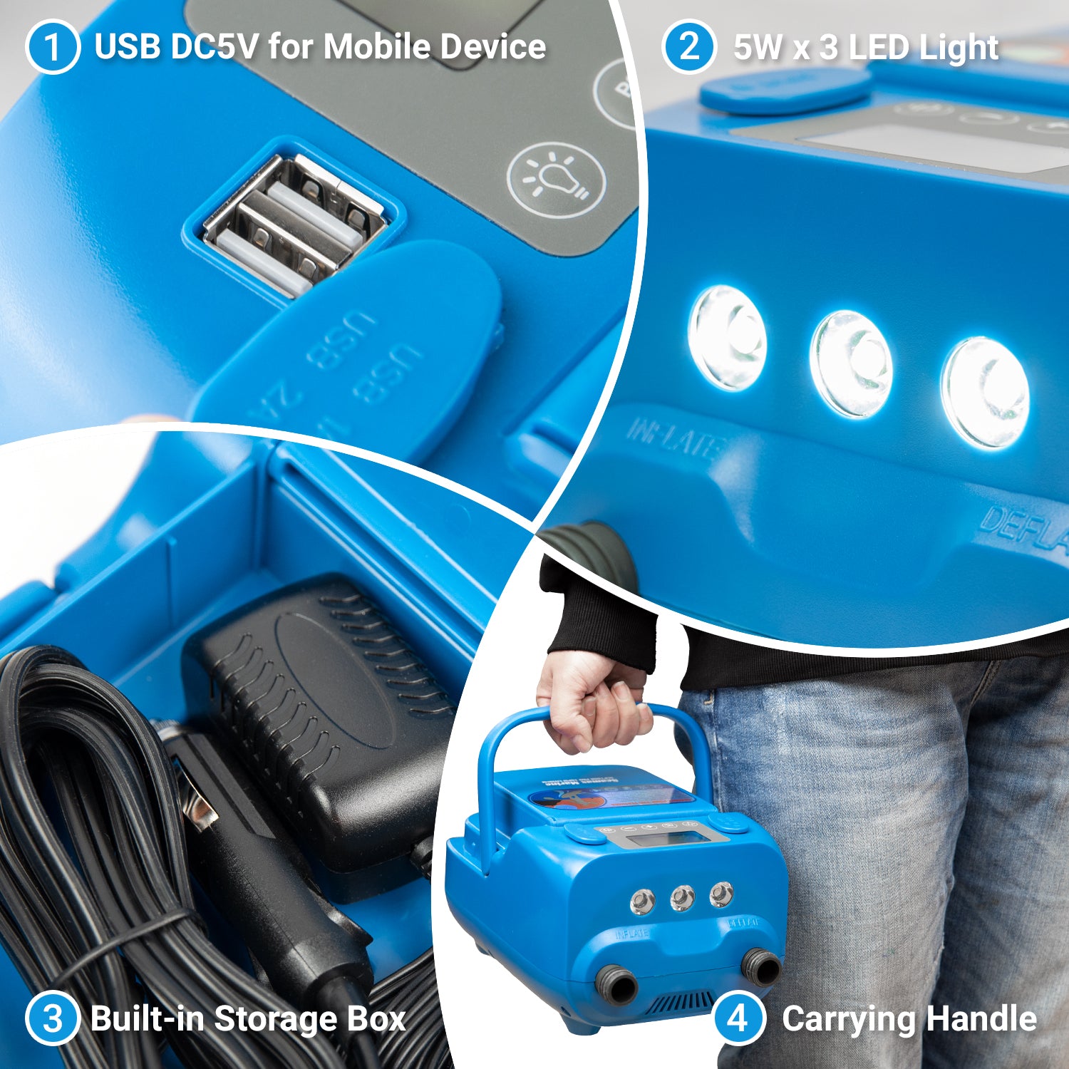 Electric Air Pump with 12V Lithium Battery for Boat SUP Max 16 PSI ...