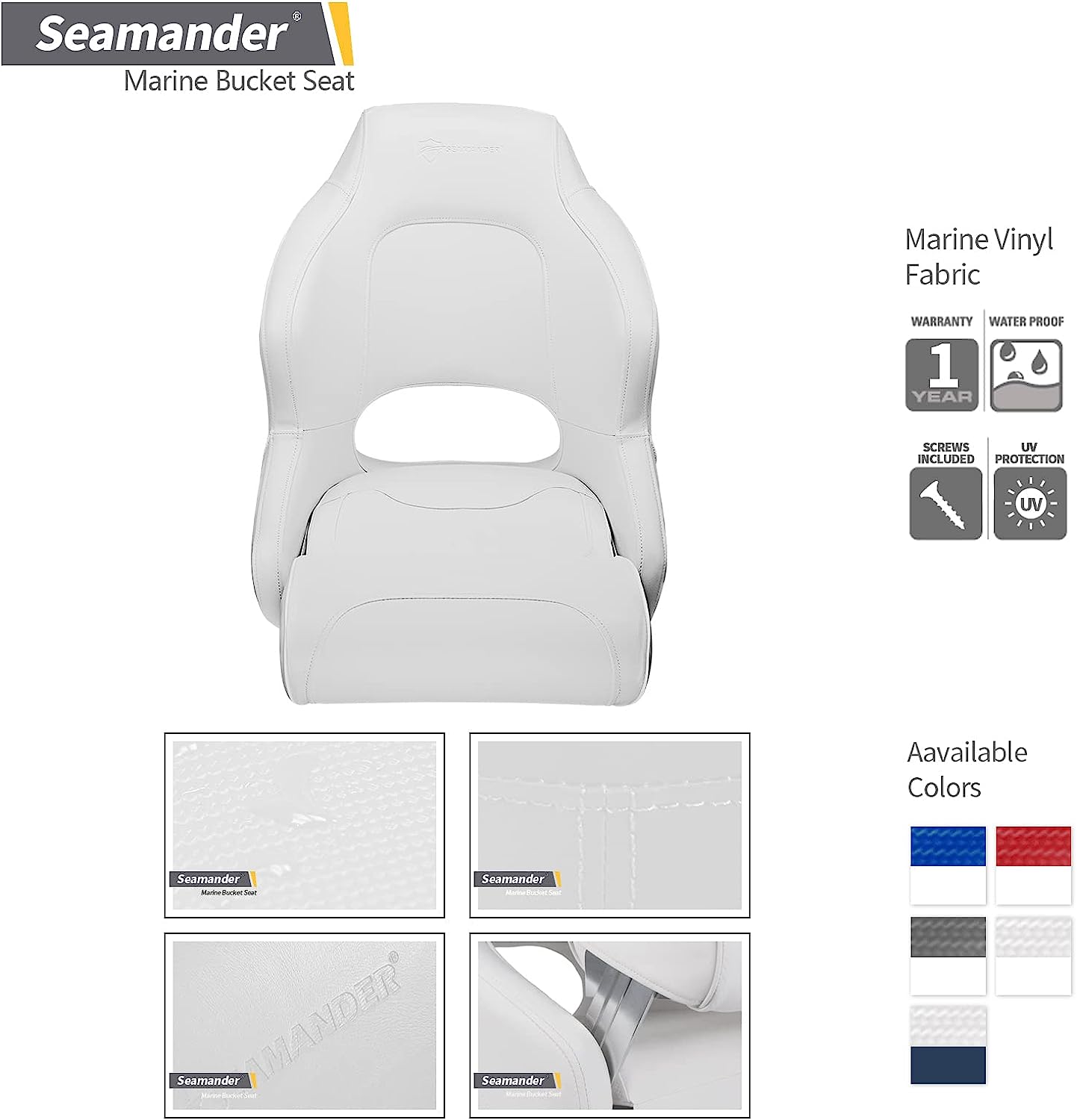 Seamax Captain Bucket Seat Boat Seat, Filp Up Boat Seat BS002WW (SC1-W ...